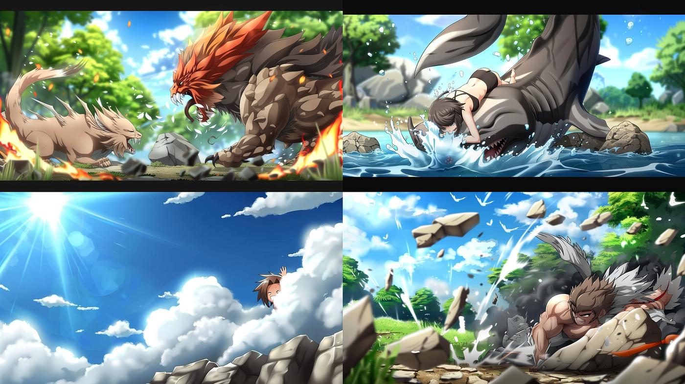 A Midjourney Style - Dynamic Elemental Anime Battlescape: A Fusion of ...